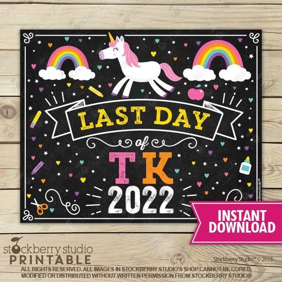 Unicorn Last Day of TK Sign Girl Last Day of School Sign | Etsy