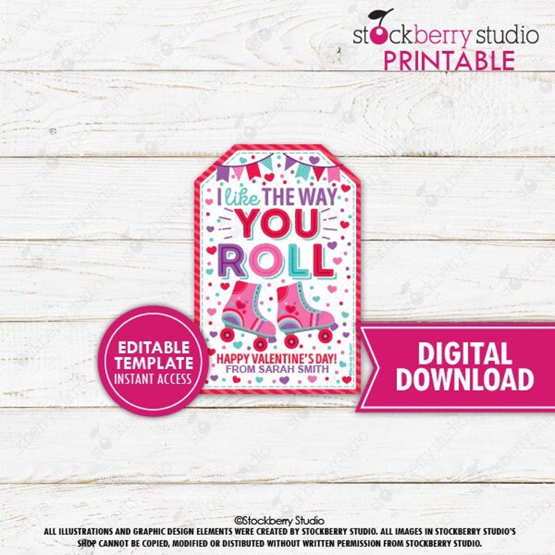 Valentine Roller Skate Gift Tag Printable I Like the Way You Roll ...