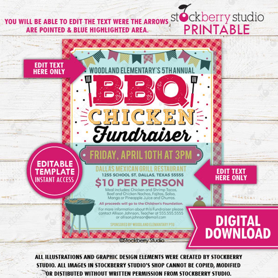 BBQ Chicken Fundraiser Flyer Barbeque Cookout Event Invitation - Etsy