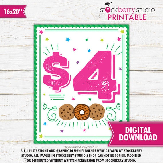 Cookie Booth Pricing Sign Price Sign Cookie Booth Sales Poster Cookie ...