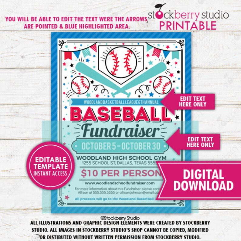 Baseball Fundraiser Flyer Printable Baseball Banquet - Etsy