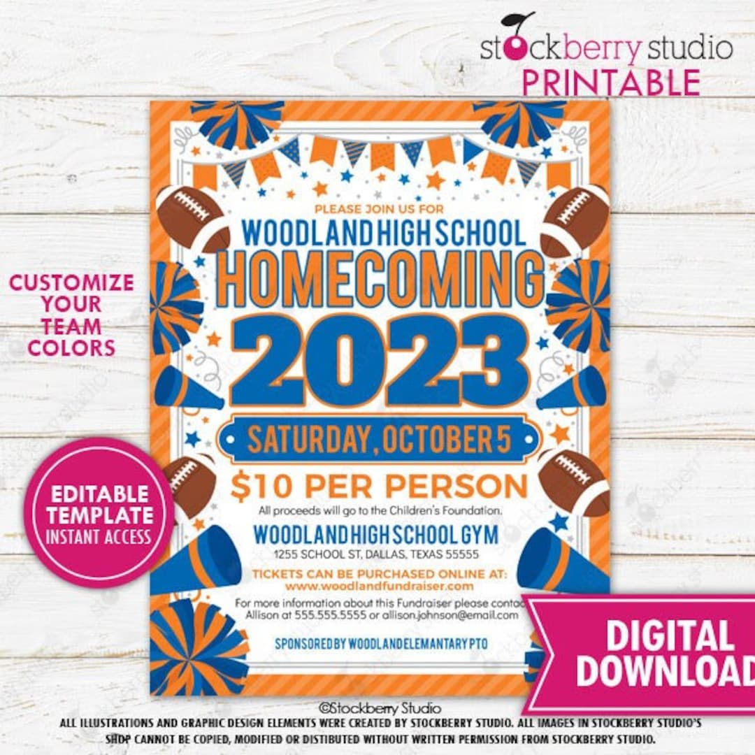 Homecoming Flyer Printable Football Game School Spirit Night Party Week ...