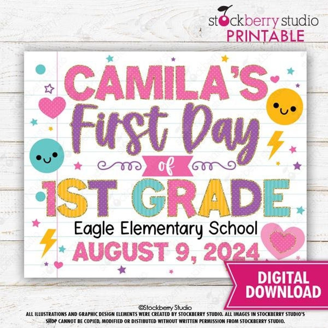 Girl First Day of School Sign Personalized 1st Day of Preschool Sign ...