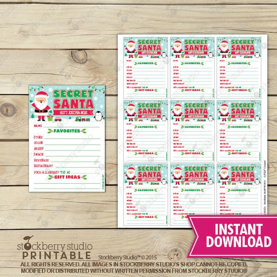 Secret Santa Gift Exchange Cards Printable Secret Santa Wish | Etsy
