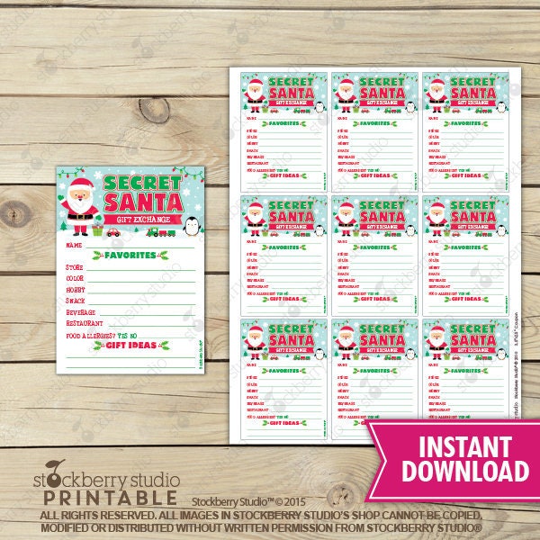 Secret Santa Gift Exchange Cards Printable Secret Santa Wish List ...