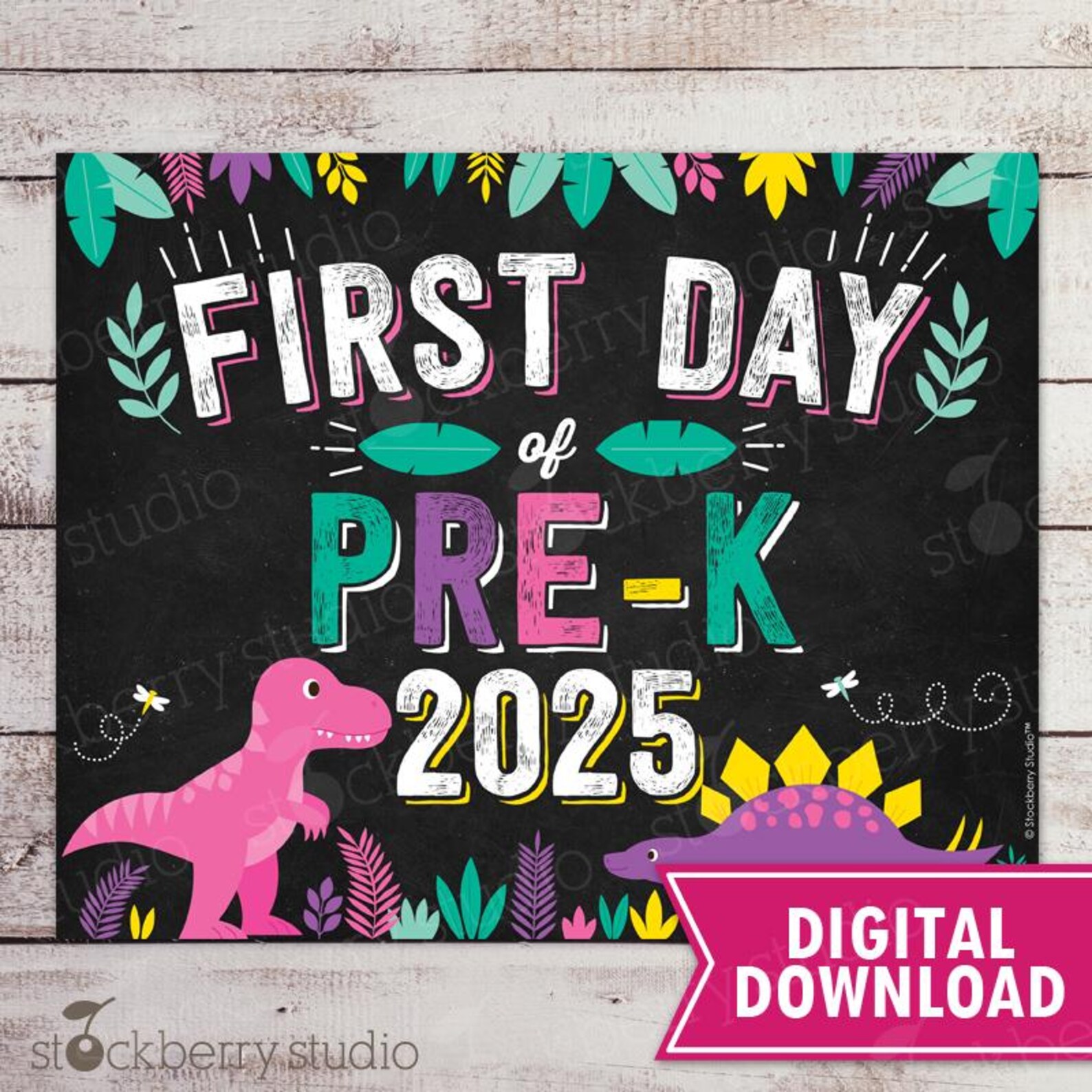 Girl Dinosaur First Day of Prek Sign Instant Download Dinosaurs First ...