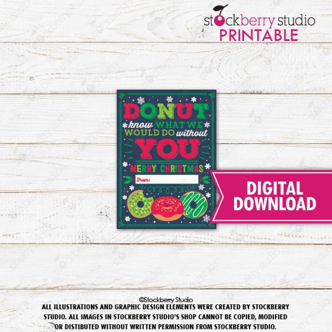Christmas Donut Gift Tags Printable Donut Christmas Card Donut Favor ...