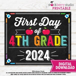 First Day of 4th Grade Sign Printable Photo Prop Modern Sign First Day ...