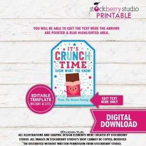 Crunch Time Show What You Know Gift Tag Printable Quiz Test Day Gifts ...