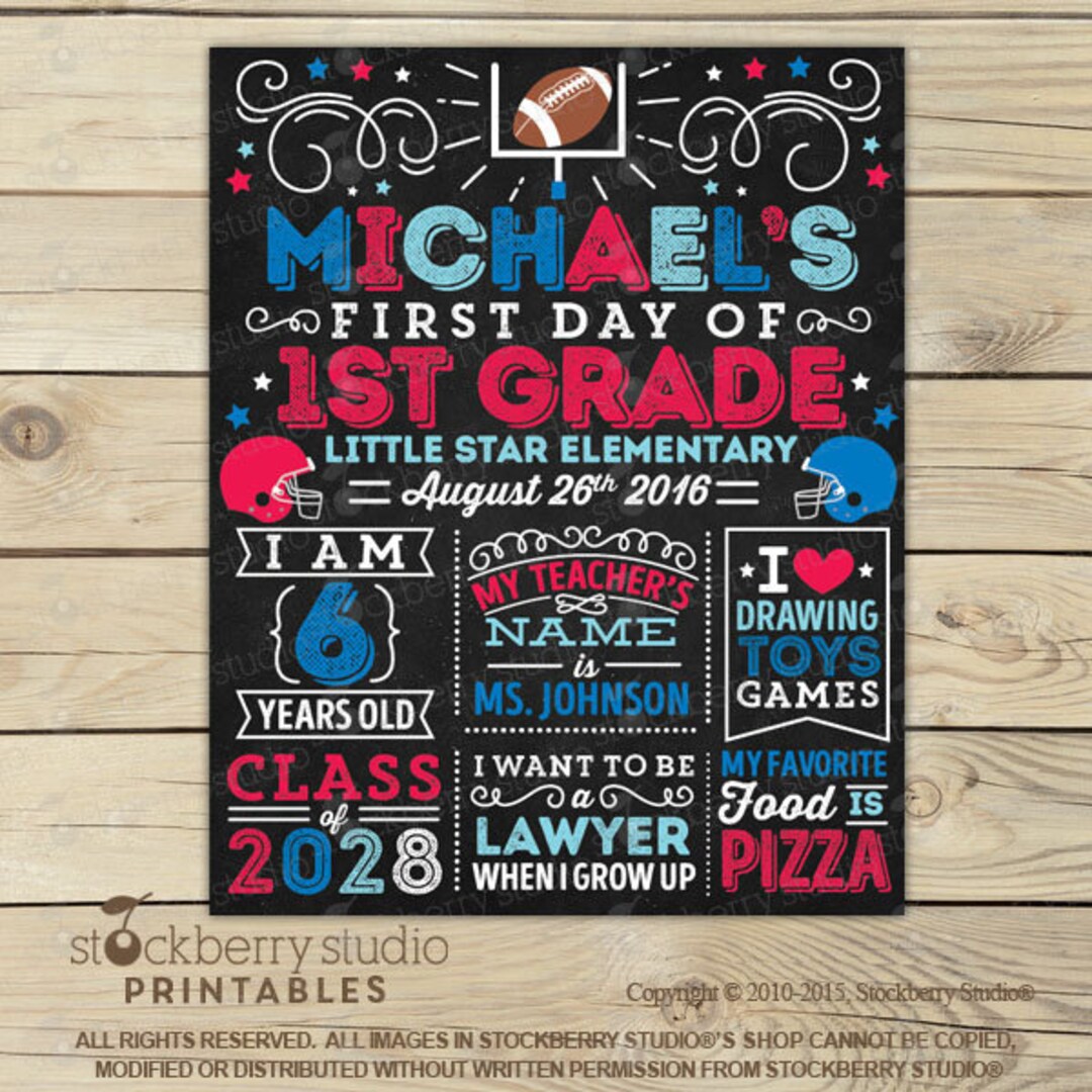 First Day of School Football Sign Boy 1st Day of School Sign Sports ...