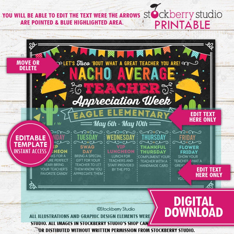 Nacho Average Teacher Appreciation Week Itinerary Poster - Etsy