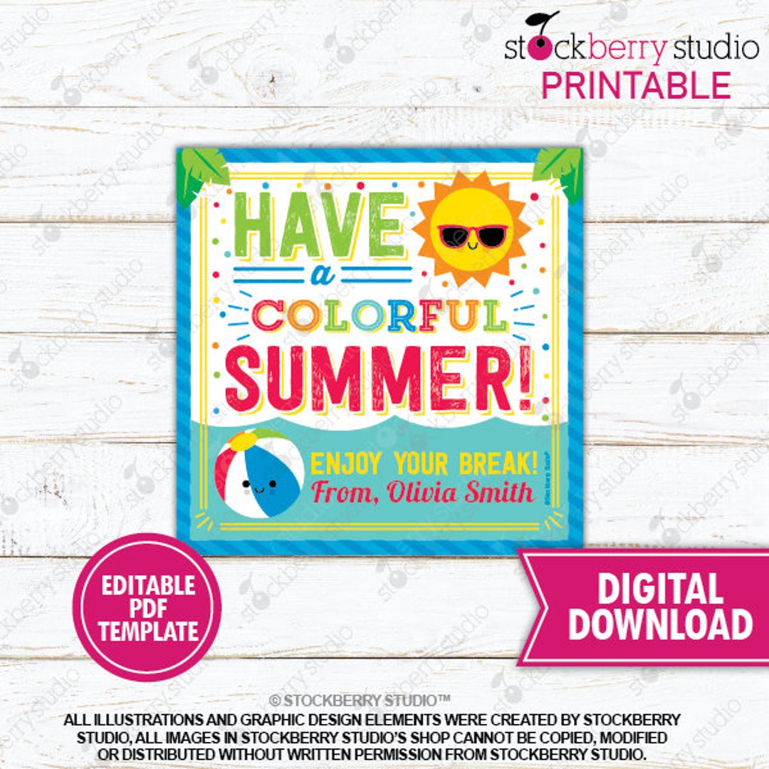 Have a Colorful Summer Gift Tag End of School Year Student Teacher ...