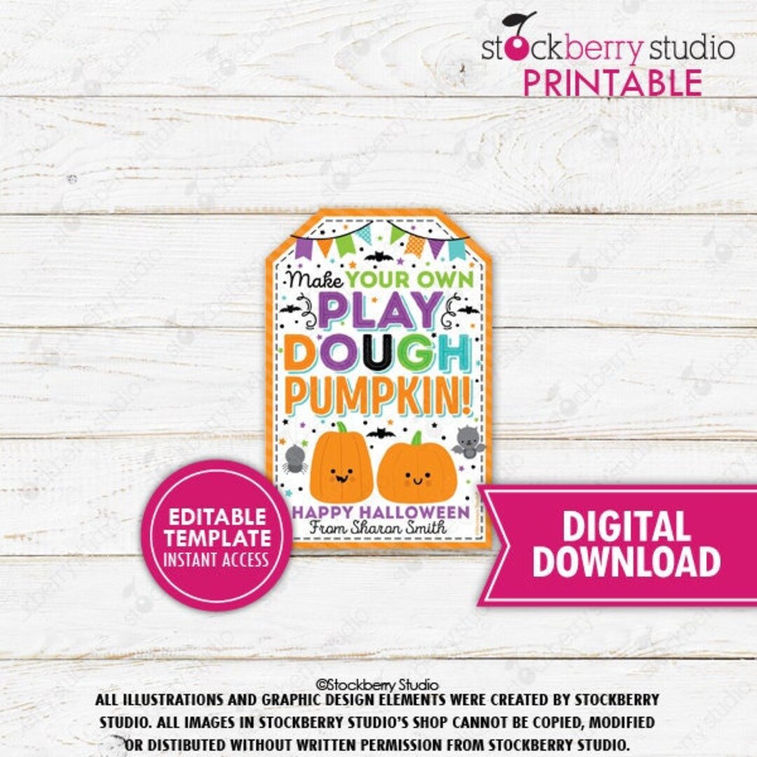 Halloween Pumpkin Play Dough Gift Tag Editable Kids Teacher Classroom ...