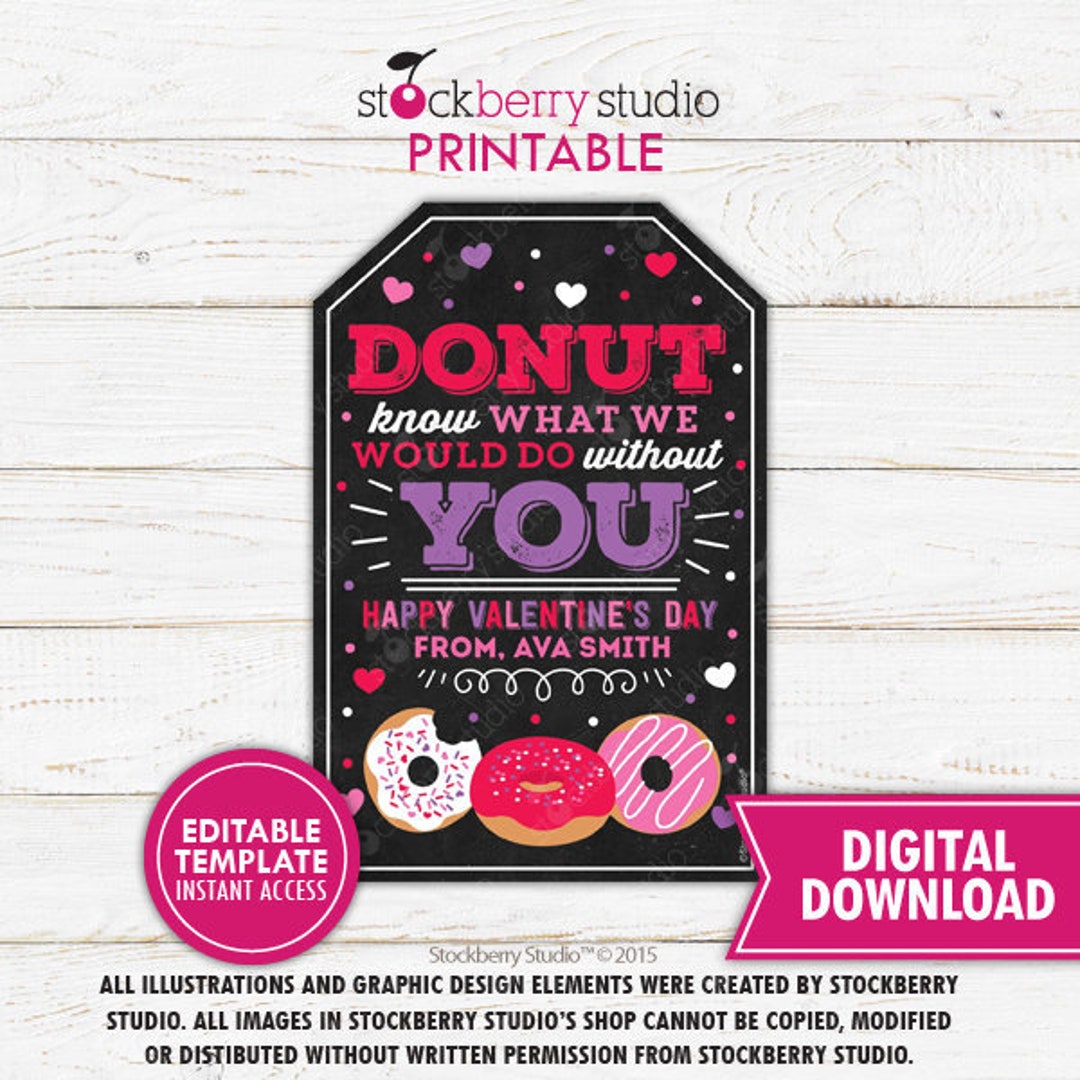 Valentine's Day Donut Gift Tags Editable Teacher Appreciation Donut ...