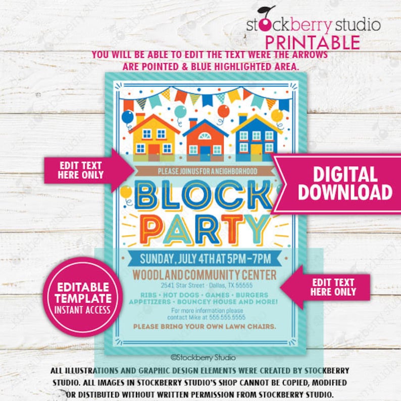 Neighborhood Block Party Invitation BBQ Picnic Summer Party - Etsy