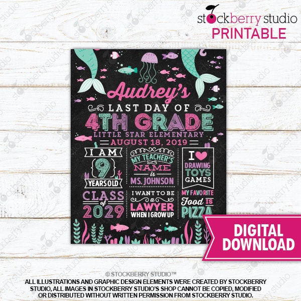Last Day of Preschool Chalkboard Sign Printable Personalized Last Day ...