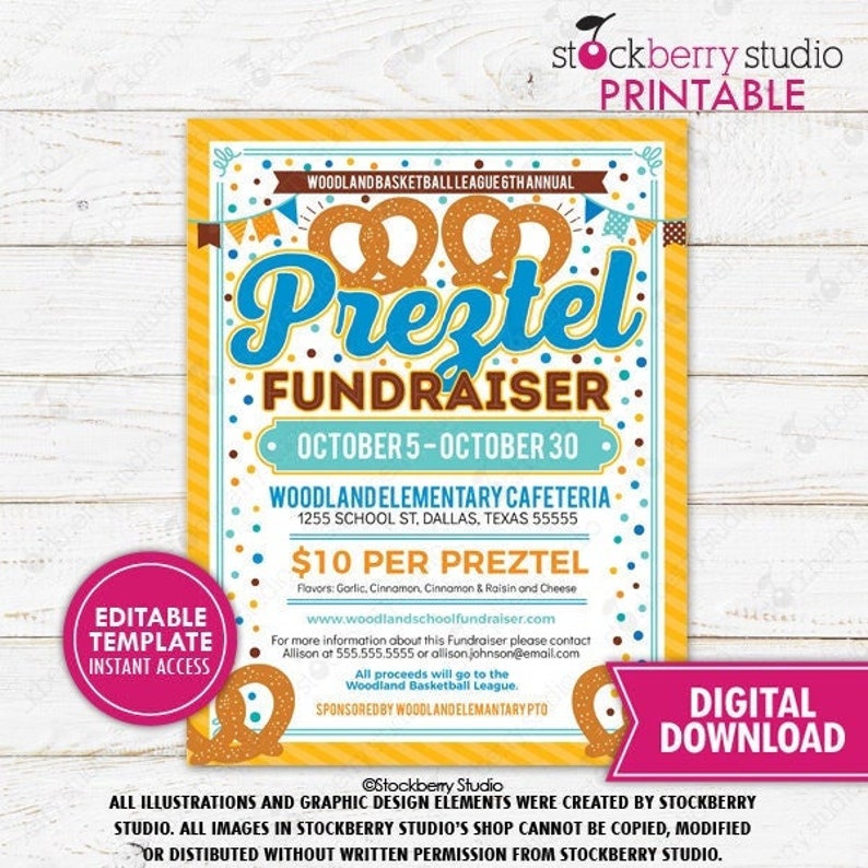 Pretzel Fundraiser Flyer Printable School PTO PTA Community - Etsy