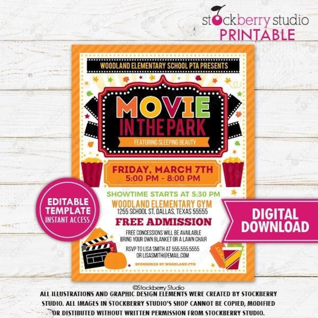 Fall Movie Night Flyer Invitation Church Event School Fundraiser PTO ...
