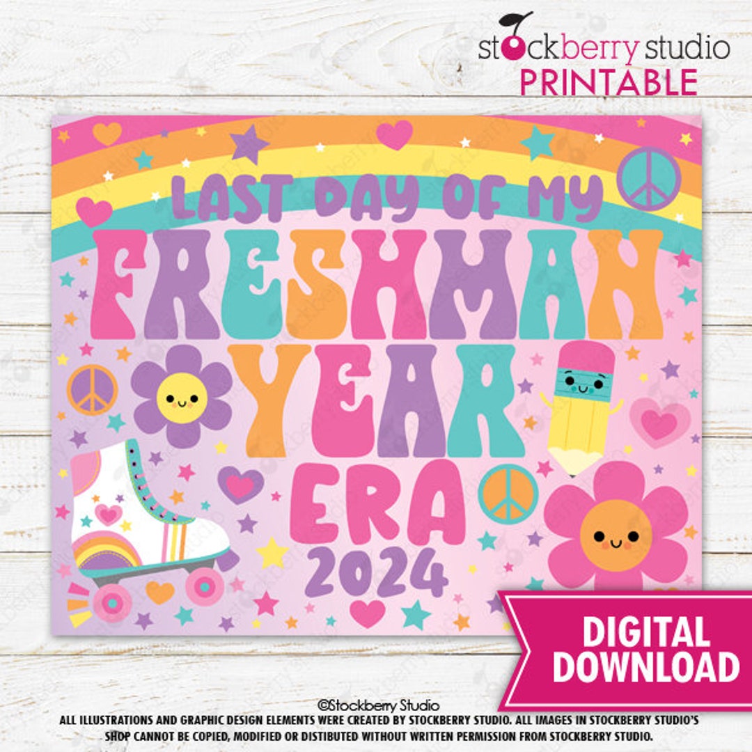 Groovy Last Day of 9th Grade Sign My Freshman Year Era Rainbow Retro ...