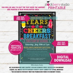 Back to School Tears and Cheers Breakfast Flyer PTO PTA School ...