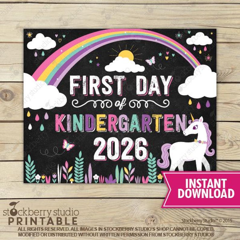Unicorn First Day of Kindergarten Sign Girl 1st Day of Kindergarten ...