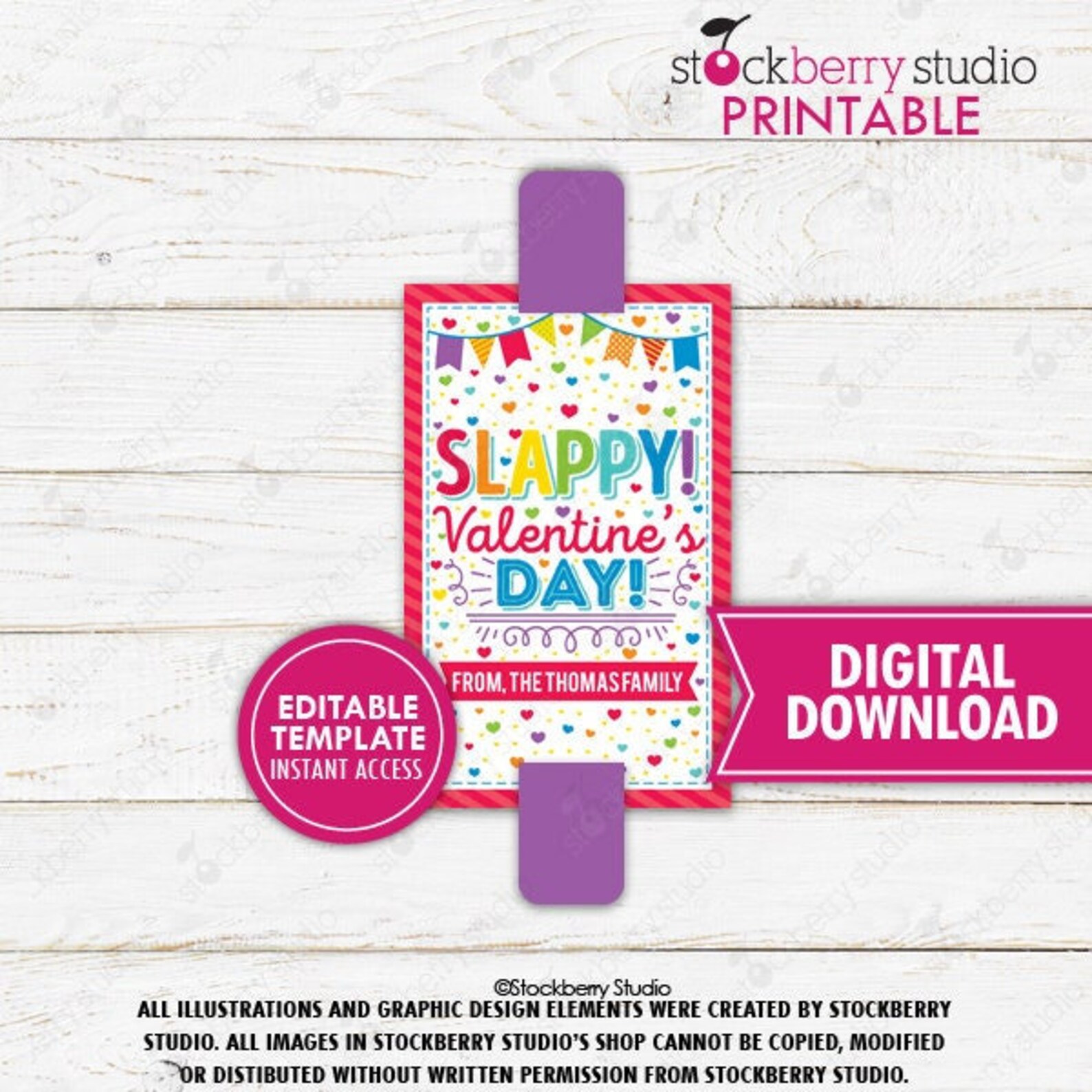 Valentine Slap Bracelet Card Printable Slappy Valentine's - Etsy