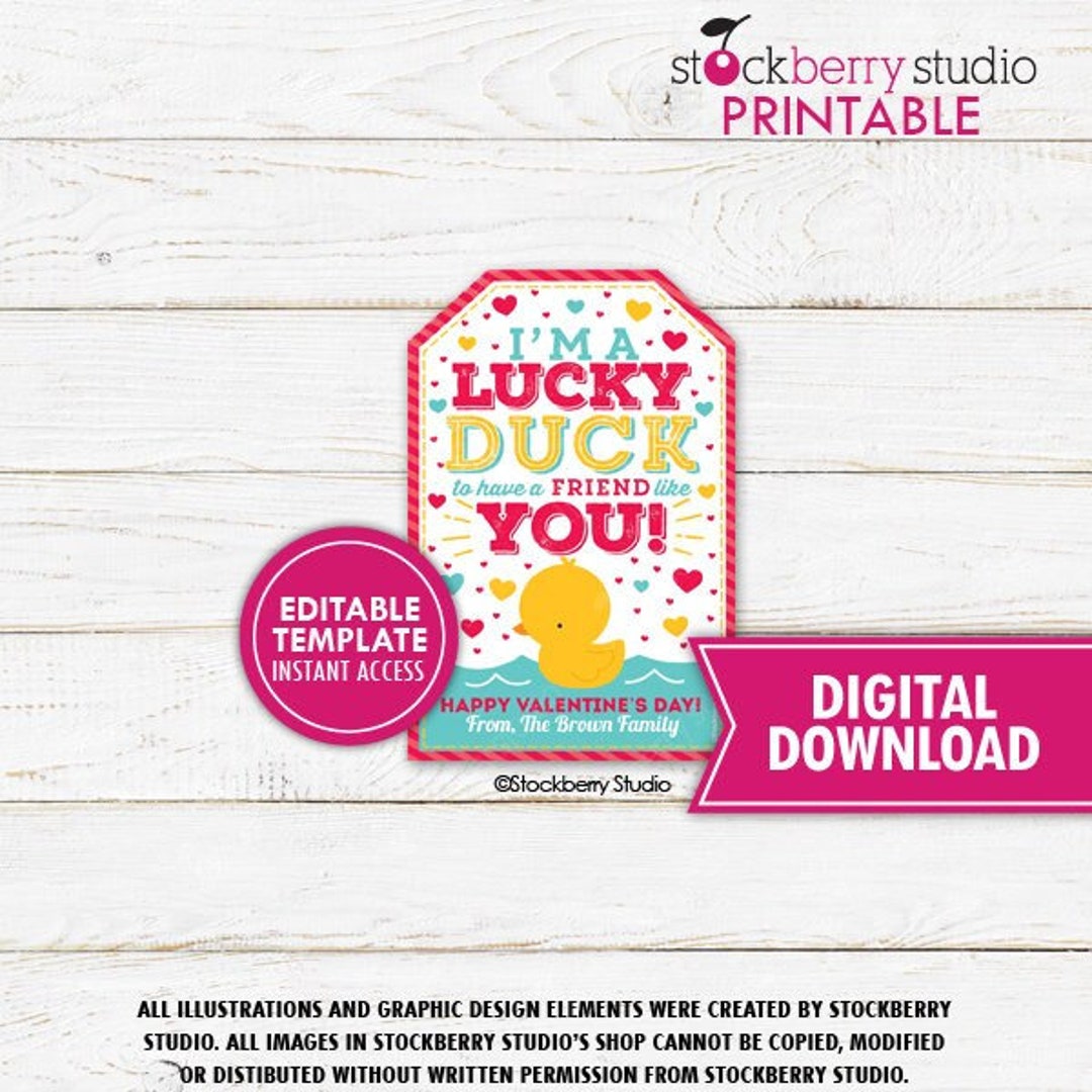 Rubber Duck Valentine's Day Gift Tags Valentine Lucky Duck Tag ...