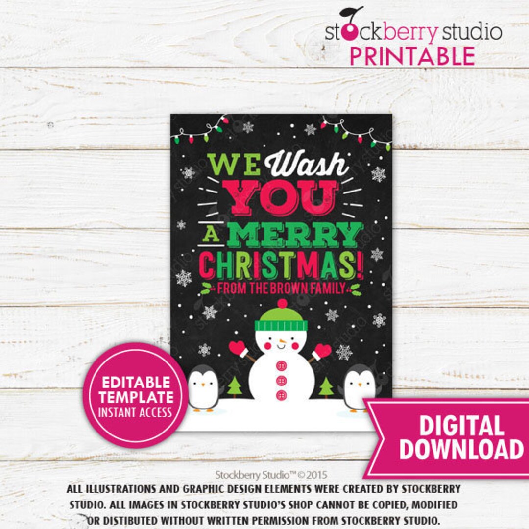 We Wash You a Merry Christmas Tag Christmas Soap Tags Printable Holiday ...