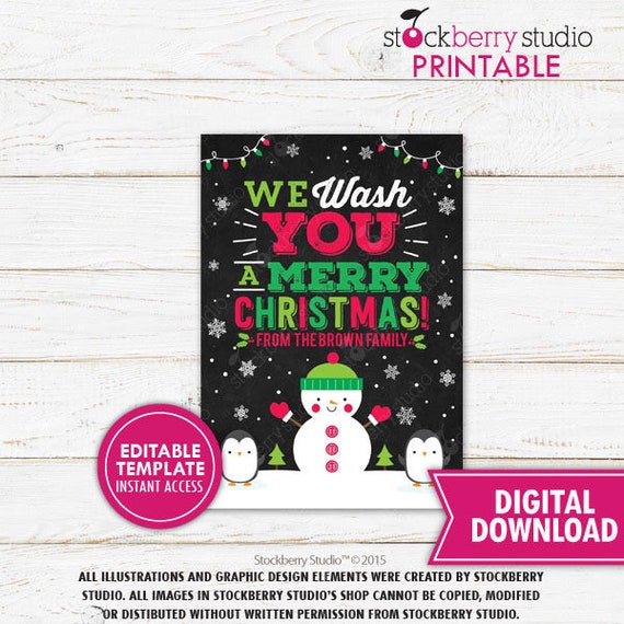 We Wash You a Merry Christmas Tag Christmas Soap Tags Printable Holiday ...