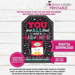 Valentine Chips Tag You Are All That and a Bag of Chips Printable ...