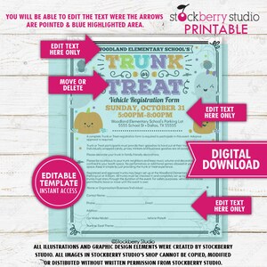 Trunk or Treat Car Vehicle Registration Halloween Form Kids School Sign ...