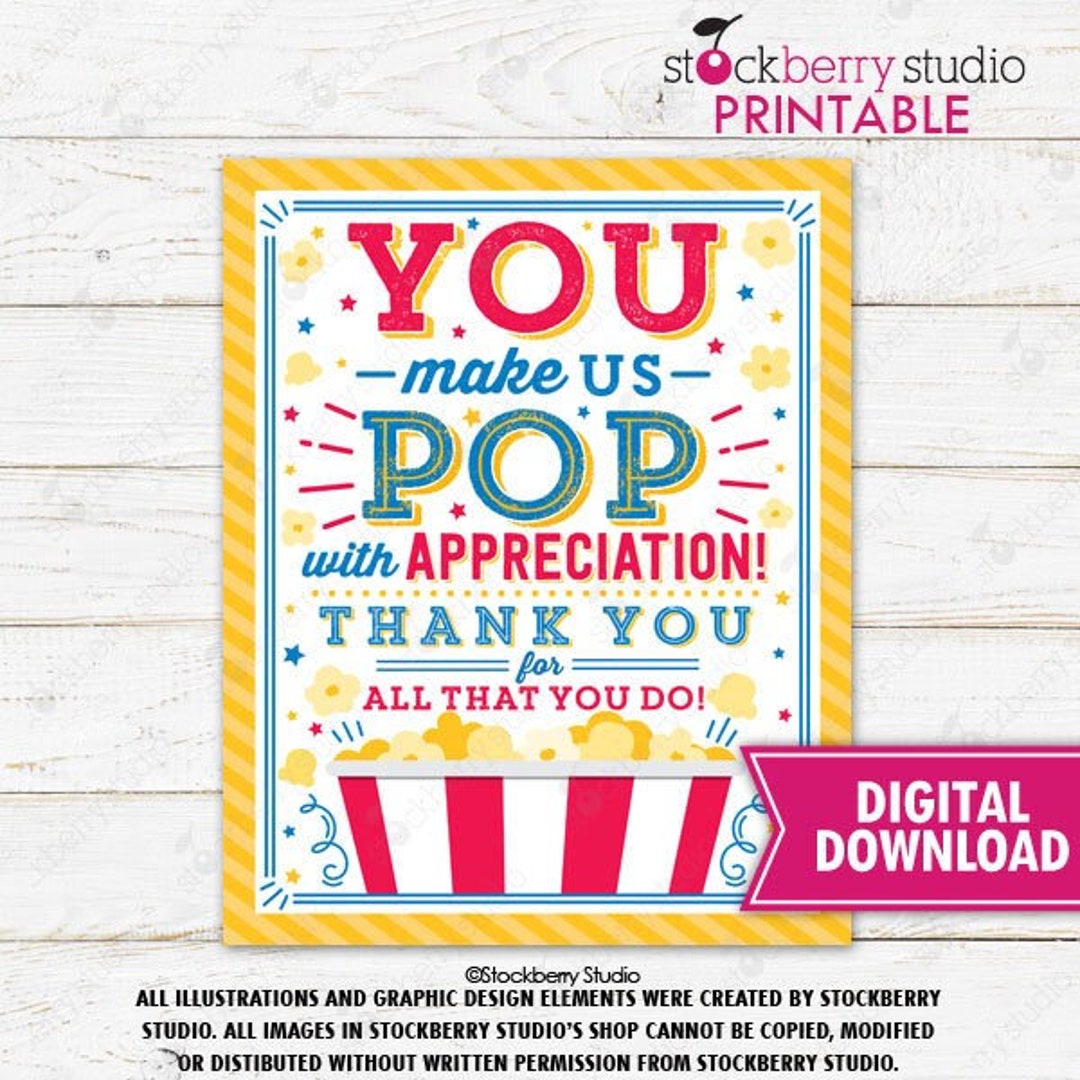 Popcorn Thank You Sign Printable Teacher Appreciation Volunteer ...