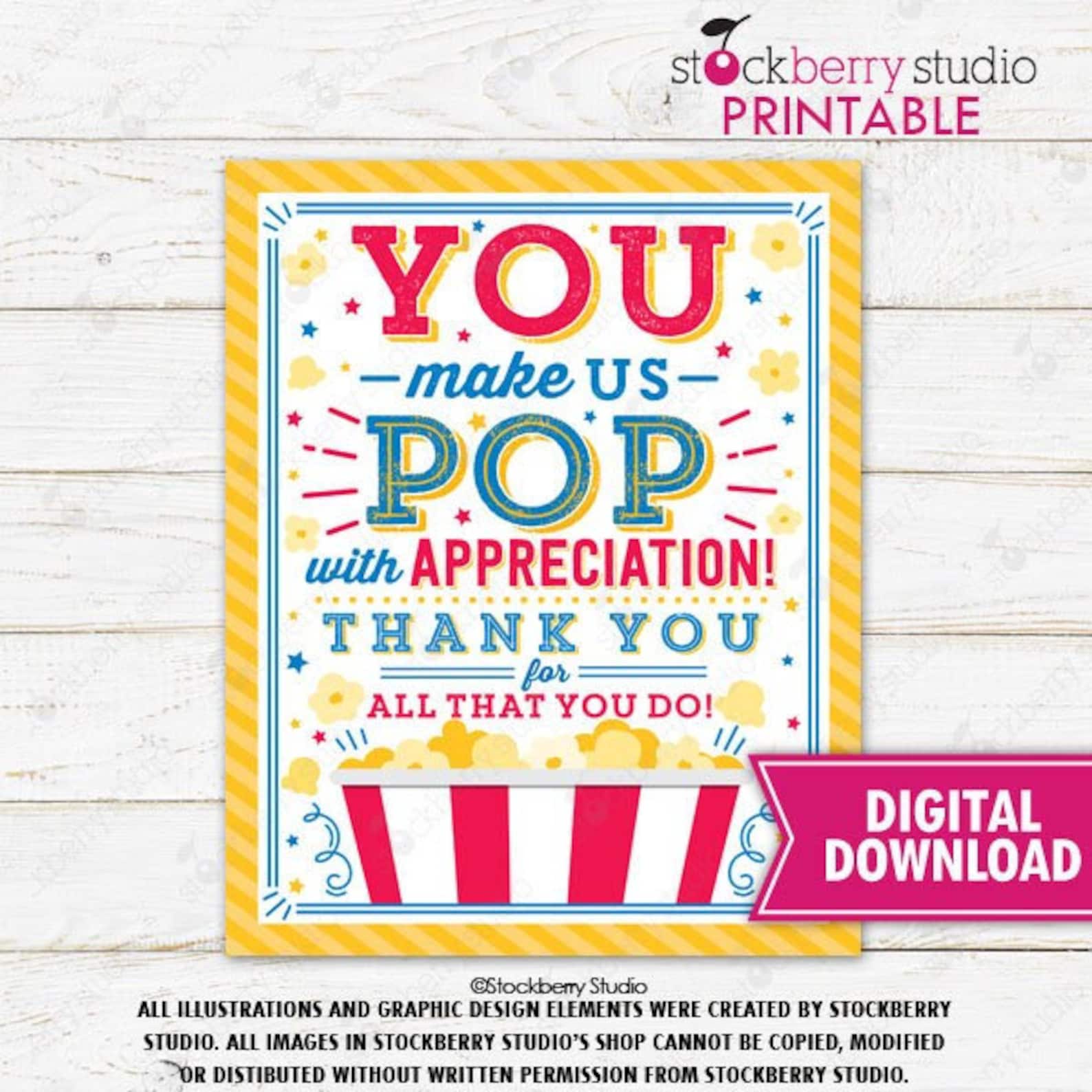 Popcorn Thank You Sign Printable Teacher Appreciation Volunteer ...