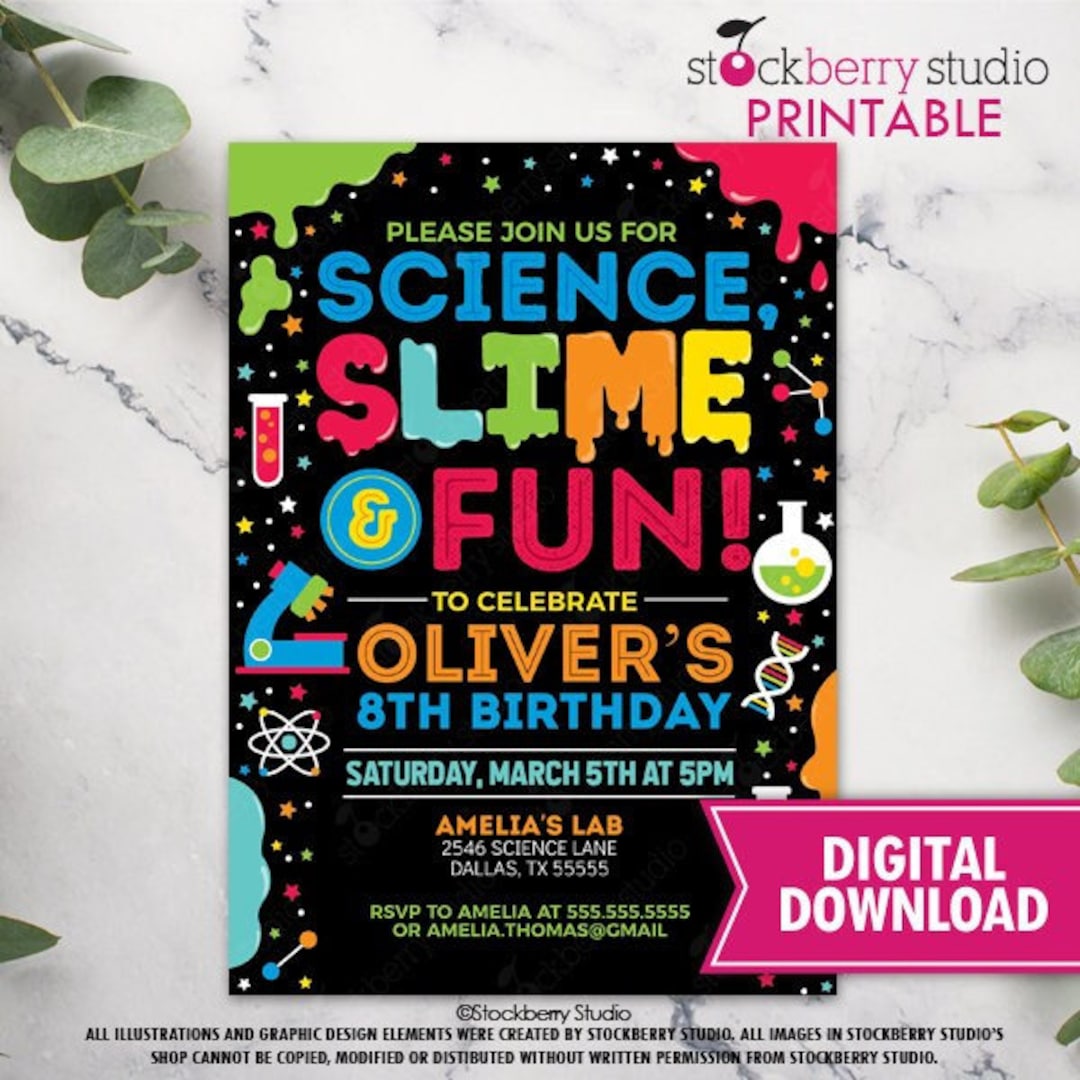 Science Birthday Invitation Printable Science Slime Party Invitation ...