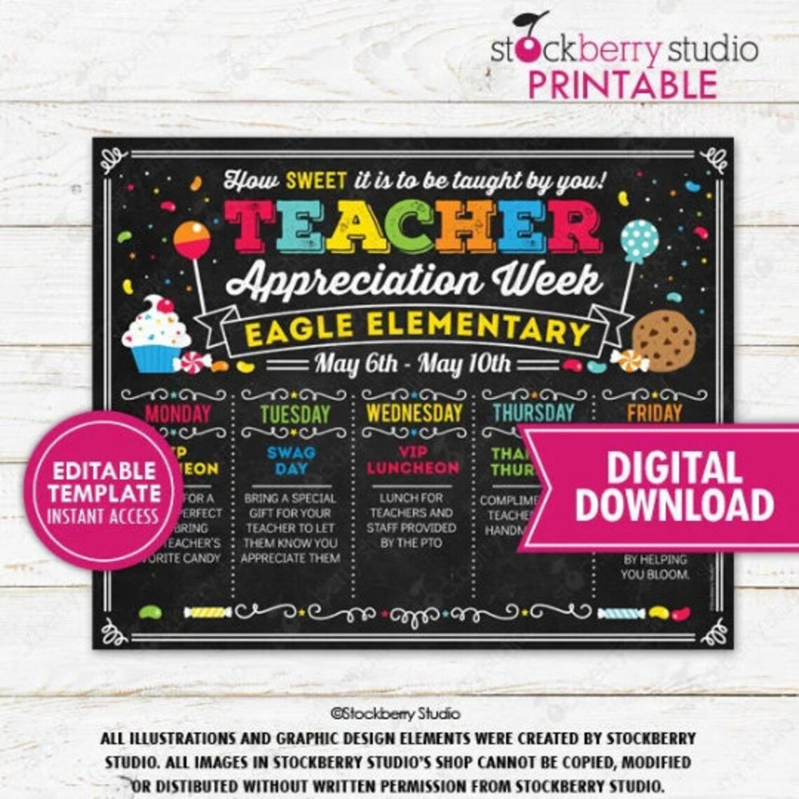 Teacher Appreciation Week Itinerary Printable Schedule Events Poster ...
