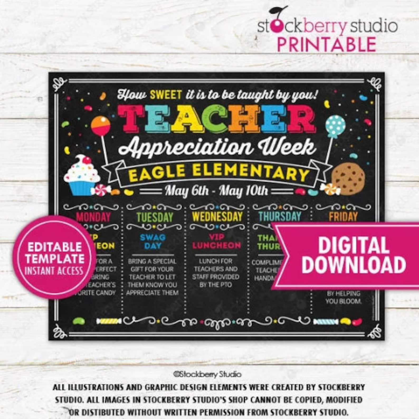 Teacher Appreciation Week Itinerary Printable Schedule Events Poster ...