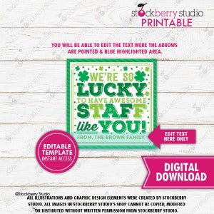 St Patrick's Day Thank You Tag Printable Staff Appreciation St Patricks ...