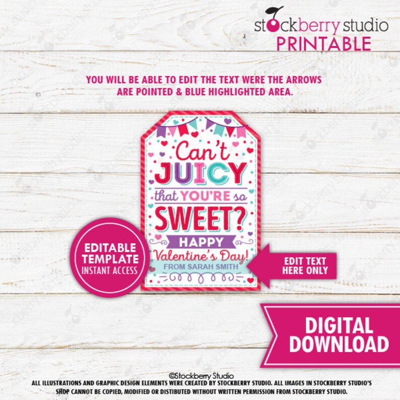 Juice Box Valentine's Day Gift Tag Printable Valentine Can't Juicy That ...