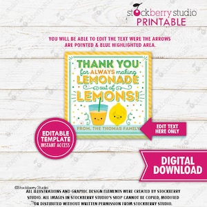 Lemon Gift Tag Printable Lemon Thank You Tag Teacher Appreciation ...