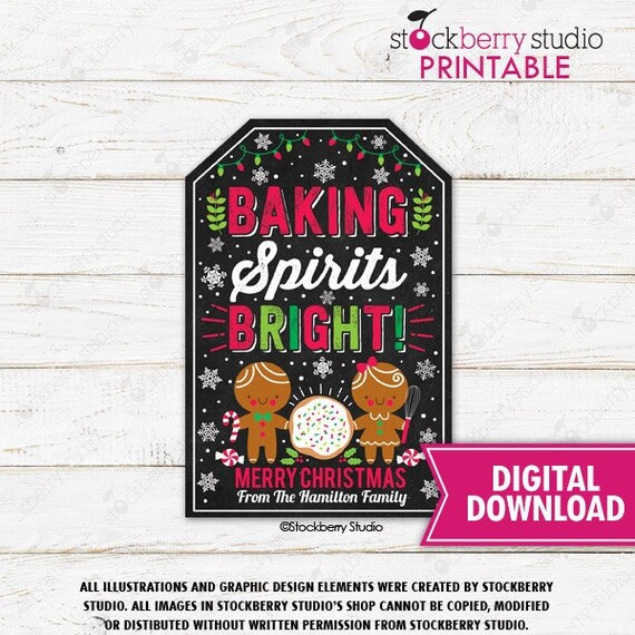 Christmas Gift Tags Baking Spirits Bright Bakery Holiday Treat Label ...