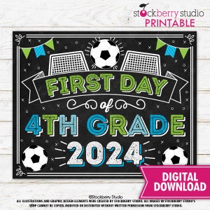 Soccer First Day of 4th Grade Sign Boy 1st Day Sports Fourth Grade Back ...