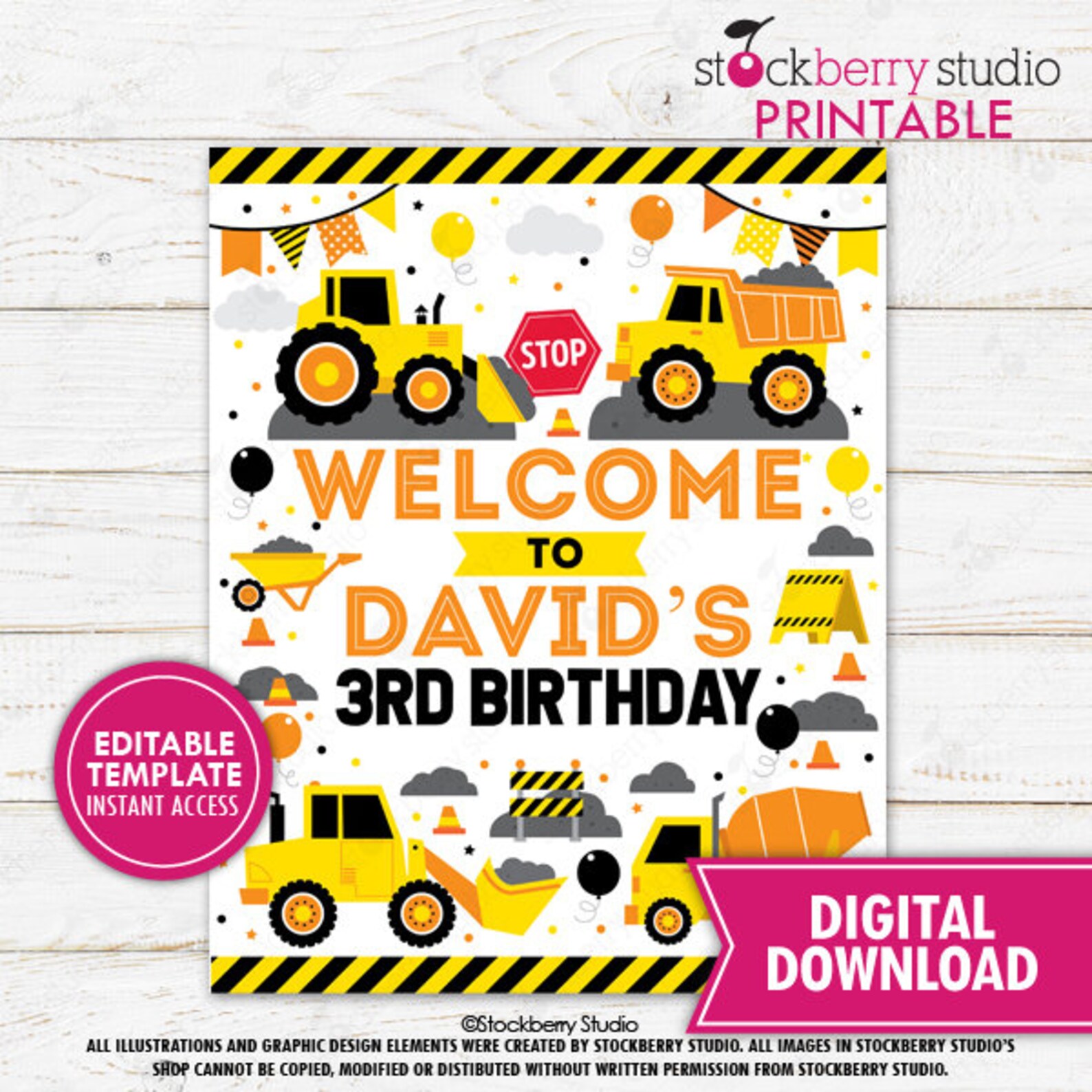 Construction Birthday Party Welcome Sign Printable Dump Truck Digger ...