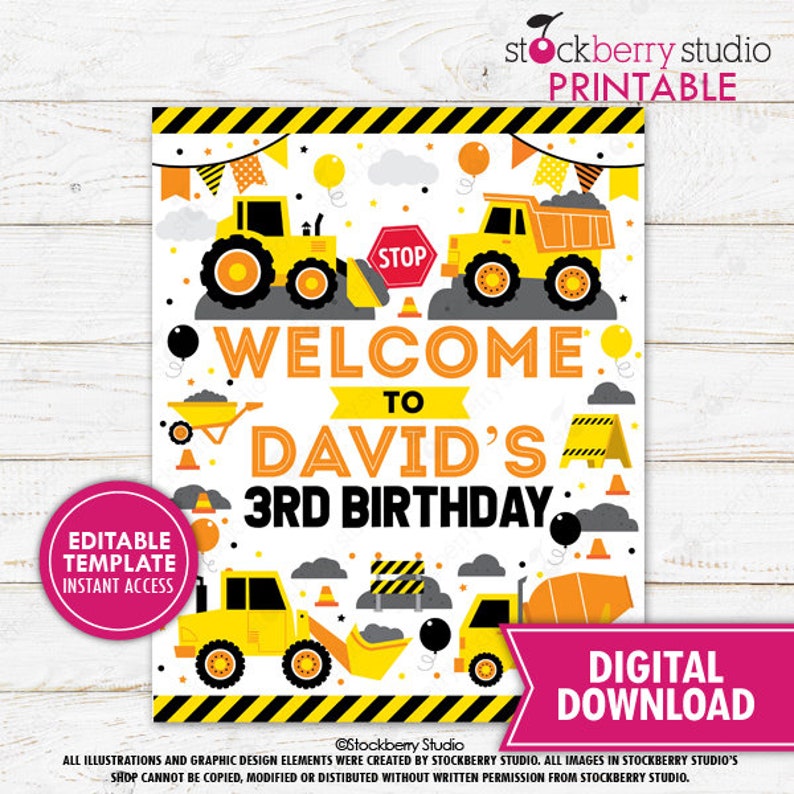 Construction Birthday Party Welcome Sign Printable Dump Truck - Etsy
