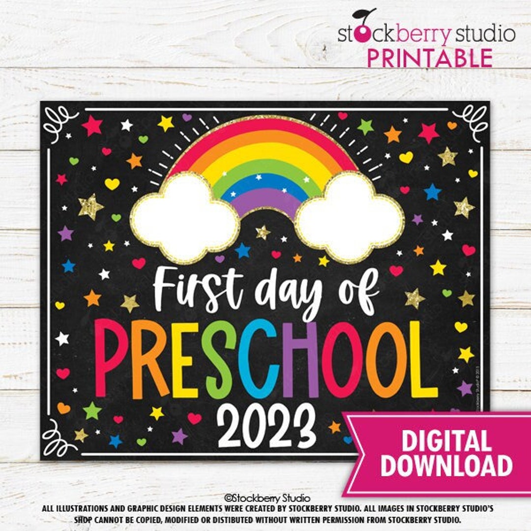 Rainbow First Day of Preschool Sign Girl First Day of School - Etsy