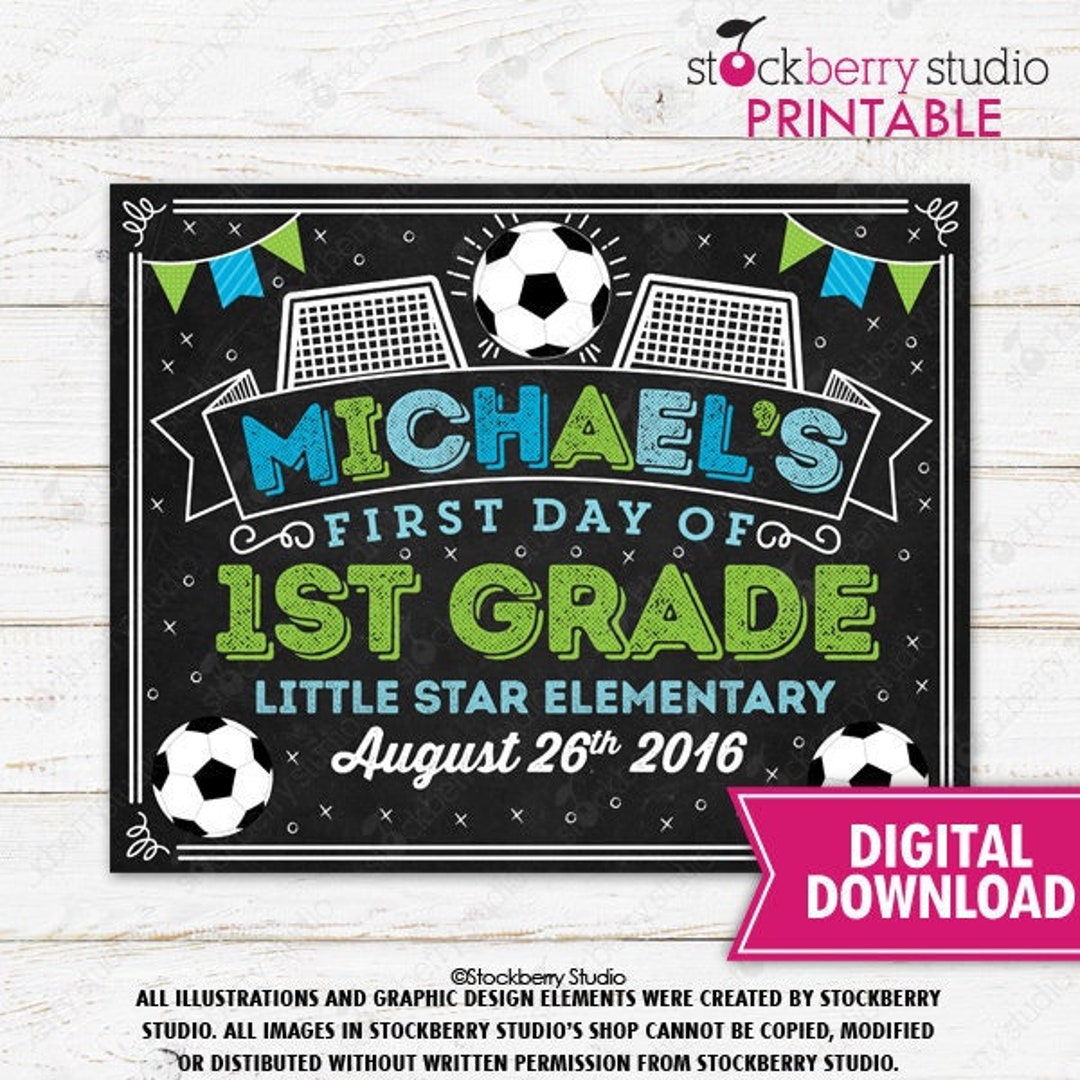 Soccer First Day of School Sign Printable Boy 1st Day of Preschool Sign ...