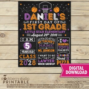 Basketball First Day of School Sign Boy First Day of School Sign Sports ...