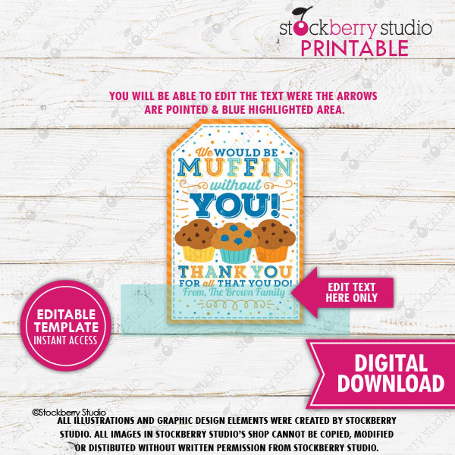 Muffin Tag Printable Thank You Muffin Gift Tag Teacher | Etsy