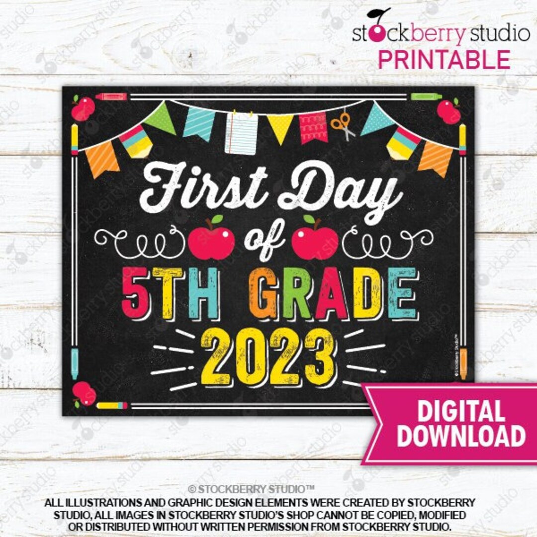 First Day of 5th Grade Sign First Day of Fifth Grade Sign - Etsy
