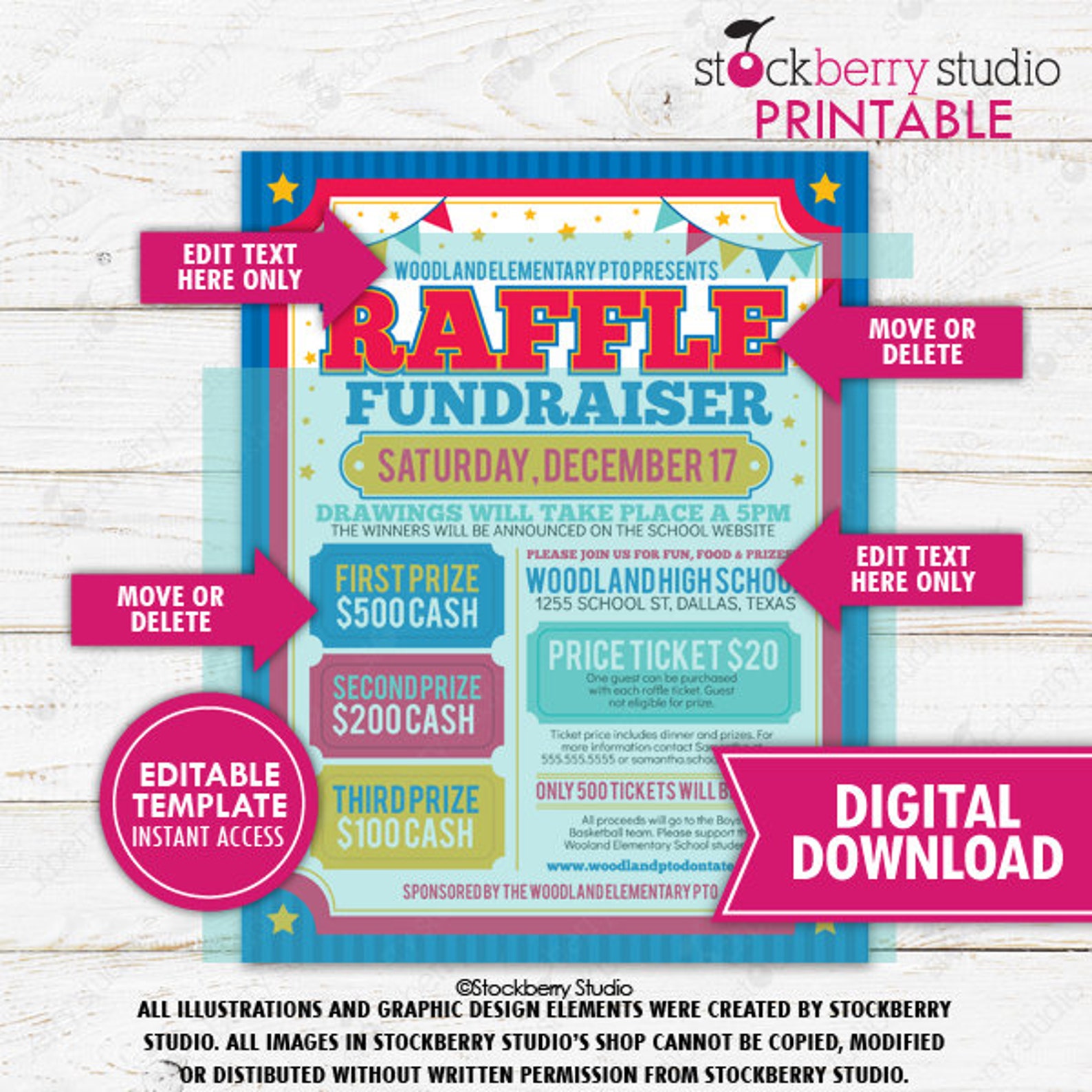 Raffle Fundraiser Flyer Printable Charity Ticket Sales School - Etsy