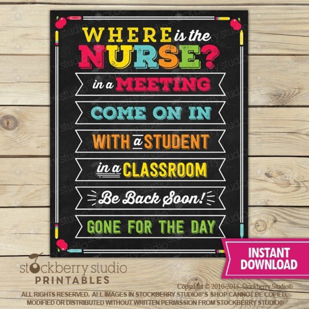 Where is the School Nurse Sign Printable - School Nurse Door Sign ...